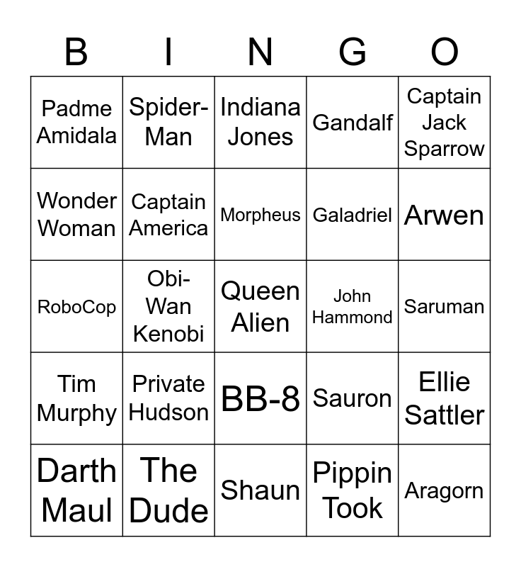 Movie Characters Bingo Card