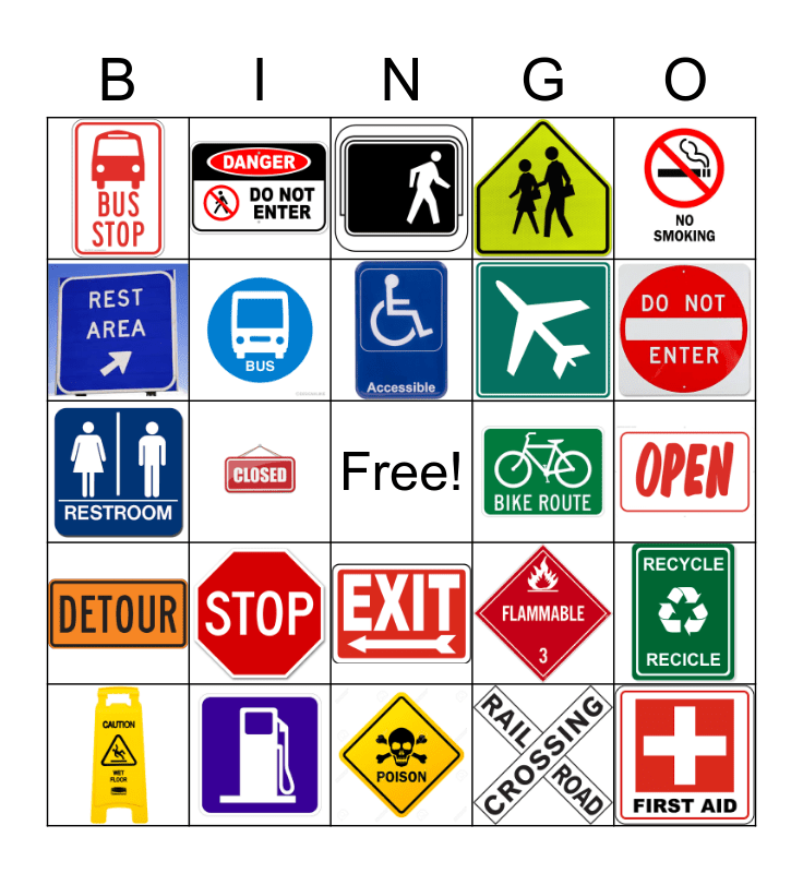 Safety Signs Bingo Card
