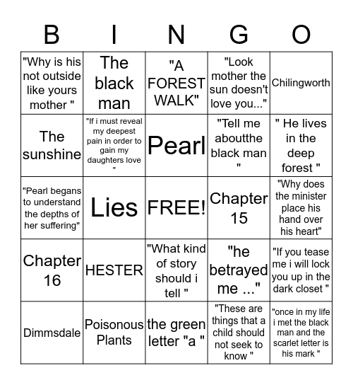 THE SCARLET LETTER Bingo Card