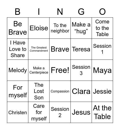 Compassion Camp Bingo Card