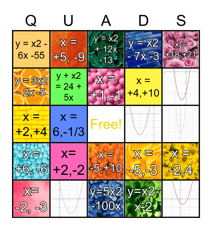 Quadratics Bingo Card