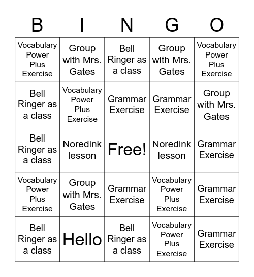 Bell Ringer Bingo Card