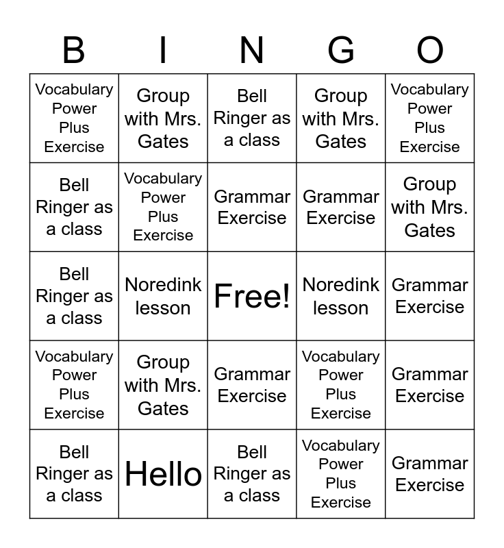 Bell Ringer Bingo Card