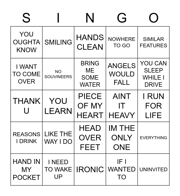 485 ALANIS MORISSETTE VS MELISSA ETHERIDGE Bingo Card