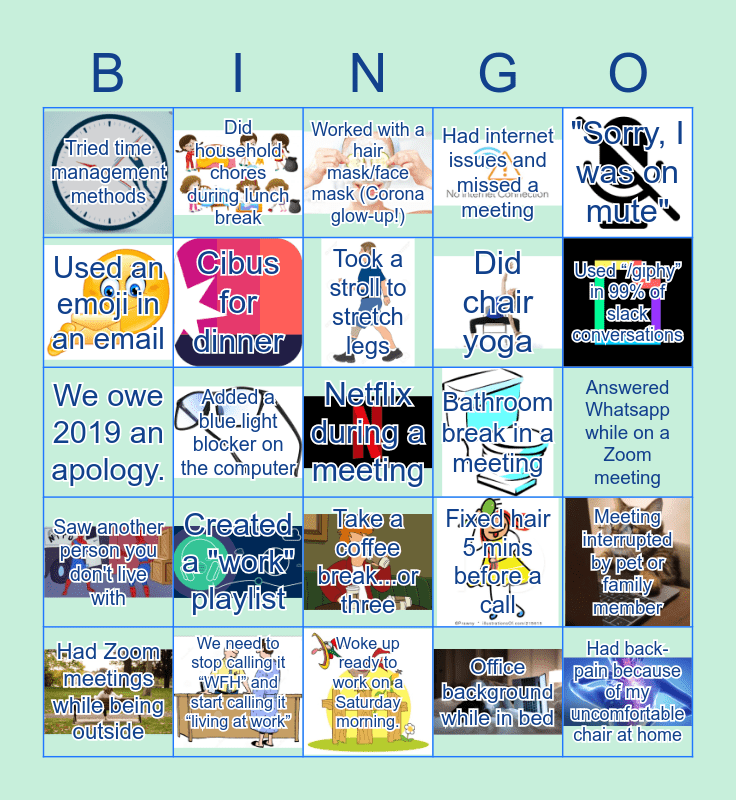Remote Work Bingo Card