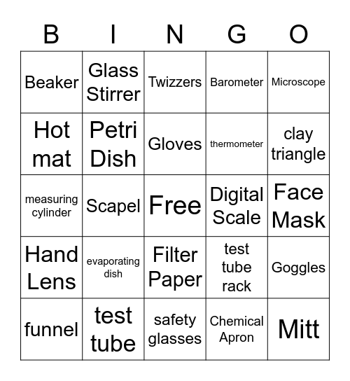 Science Equipment Bingo Card