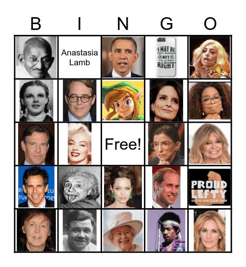 Famous Left Handers Bingo Card