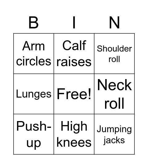 Stretch n Grow Bingo Card