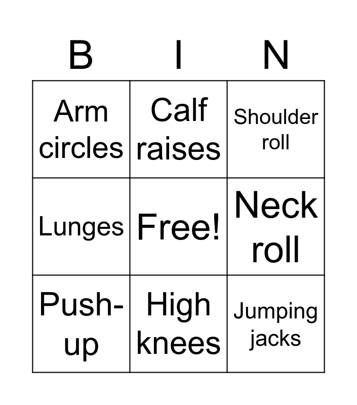 Stretch n Grow Bingo Card