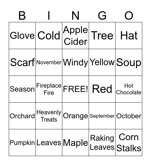 Fall Harvest BINGO Card