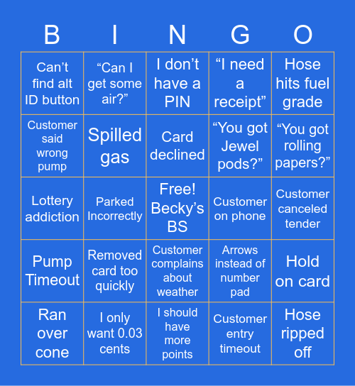 Fuel Center Bingo Bingo Card Fuel Center Bingo Bingo Card