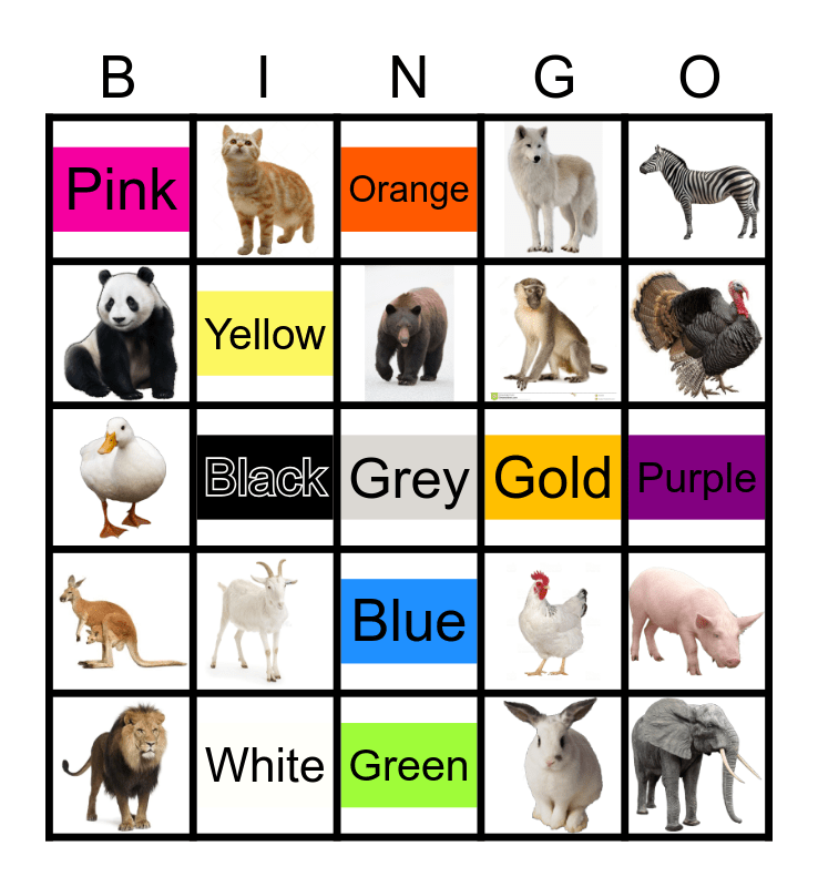 Animal and Colours Bingo Card