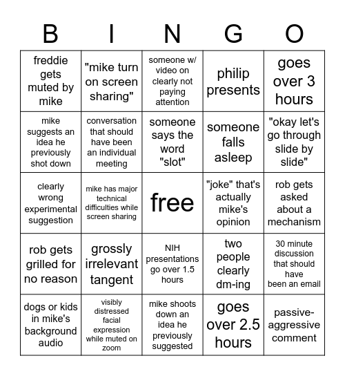 group meeting bingo Card