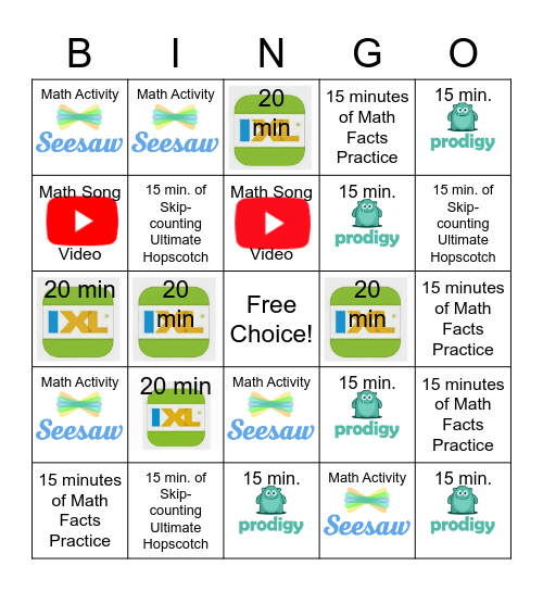 Math Choice Board Bingo Card