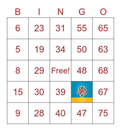 Number Bingo 1-75 Bingo Card