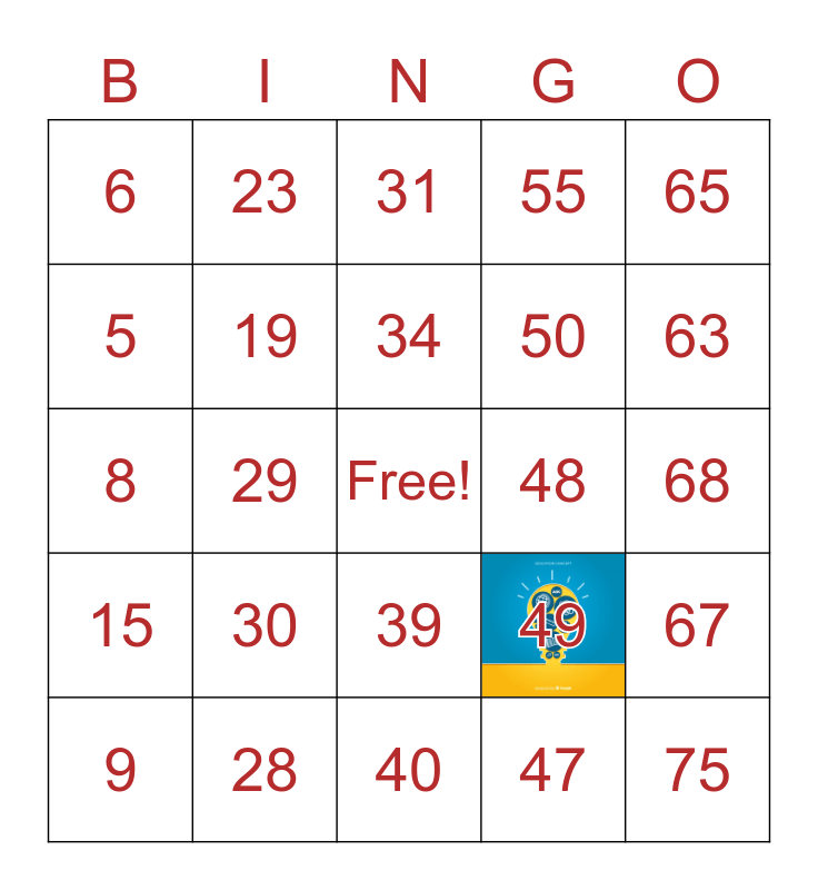 Number Bingo 1-75 Bingo Card