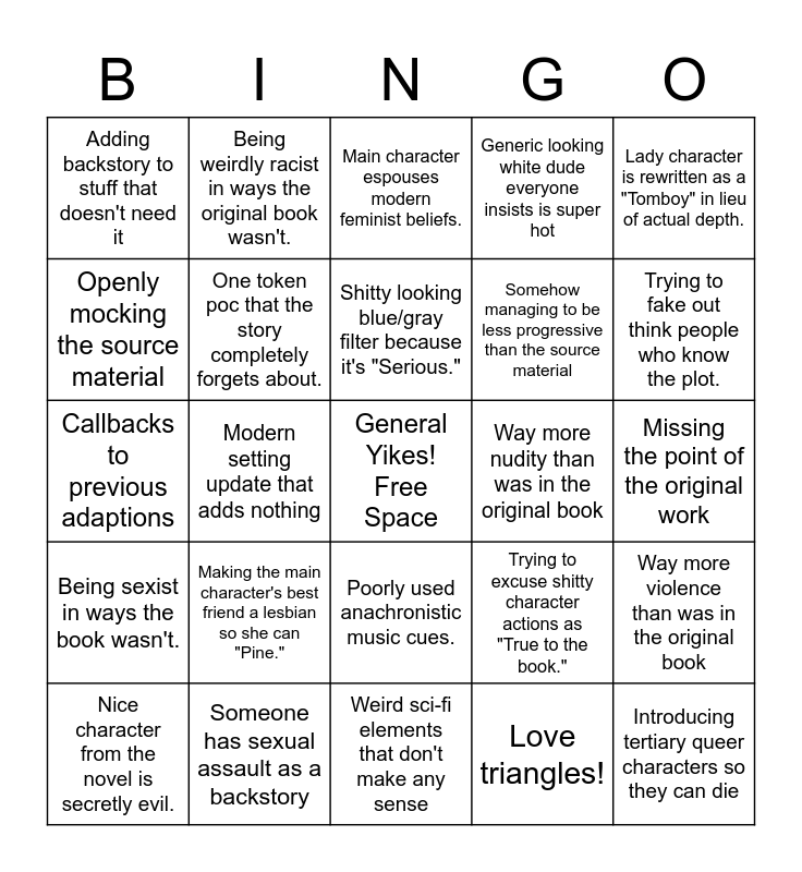 Modern Adaptation of Classic Literature Bingo Card