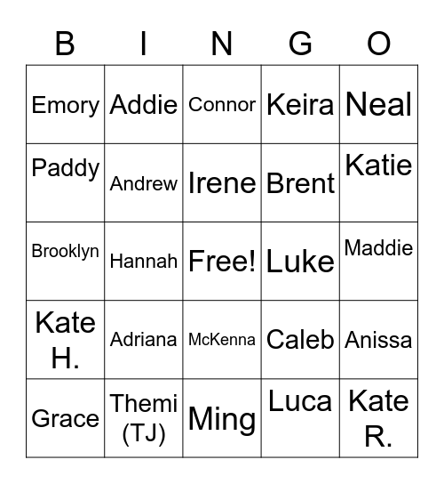 Period 1 Bingo Card