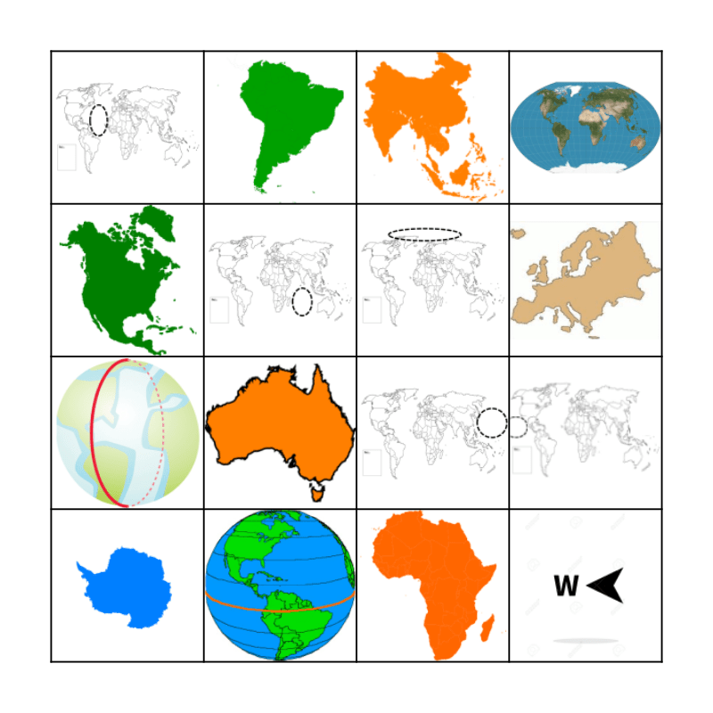 Continents and Oceans Bingo Card