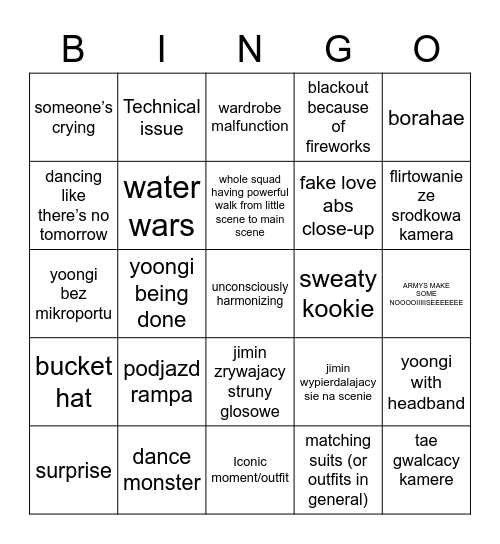 bts concert bingo Card