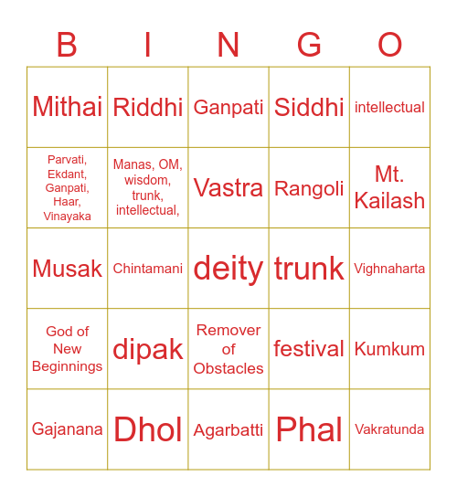 Ganesha Bingo Card