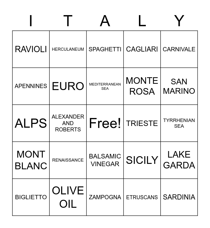 ITALY Bingo Card