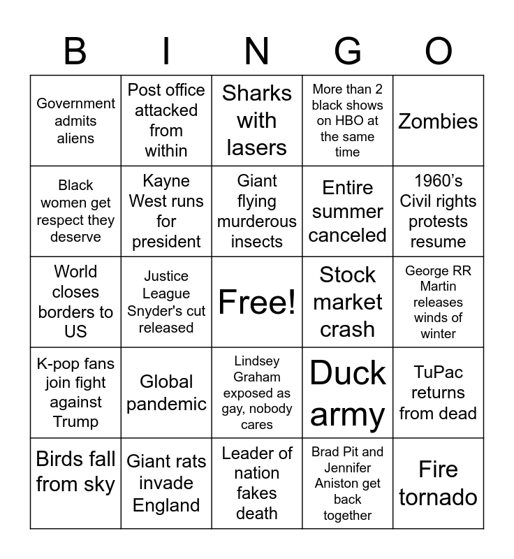 2020 Apocalypse BINGO!!! Bingo Card
