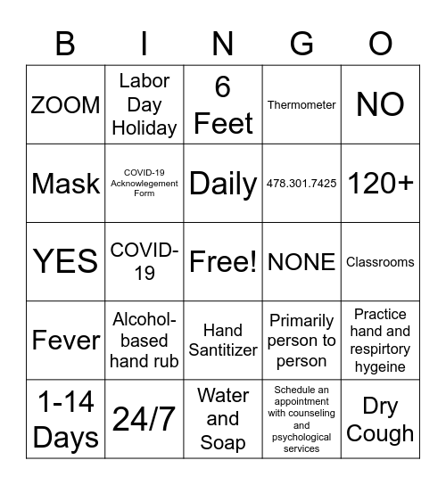 COVID BINGO Card
