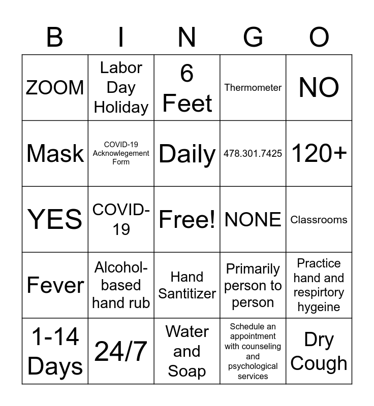 COVID BINGO Card