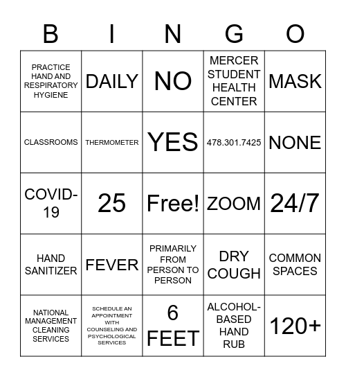 Virtual Covid Bingo Card