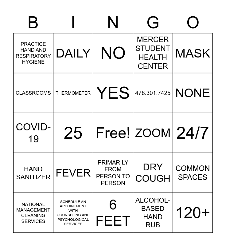 Virtual Covid Bingo Card
