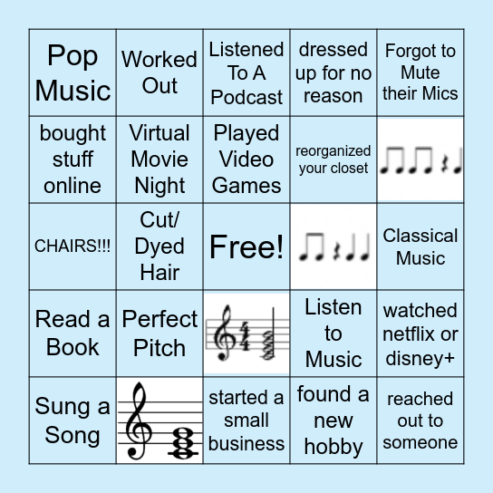 Choir Virtual Bingo Card