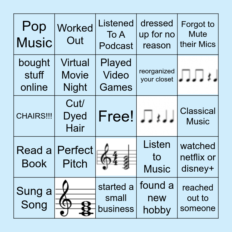 Choir Virtual Bingo Card