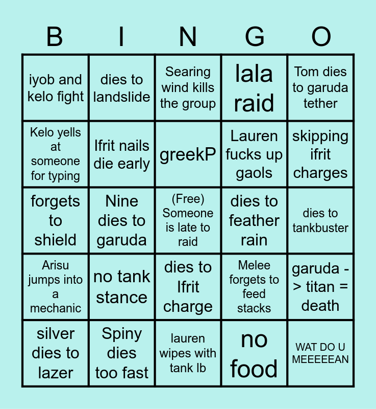 UWU Raid Bingo Card