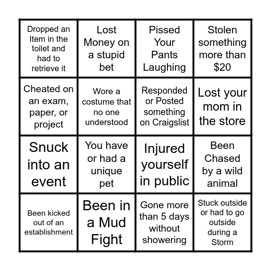 APO Dirty Bingo Card APO Dirty Bingo Card