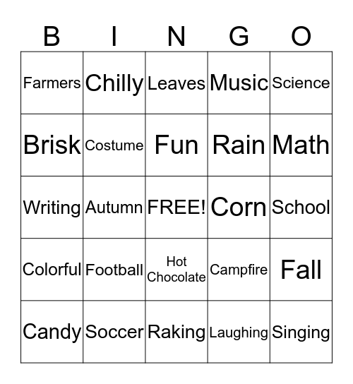 Fall Party Bingo Card