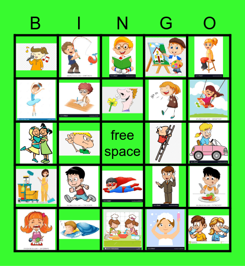 Present Progressive Verbs Bingo Card