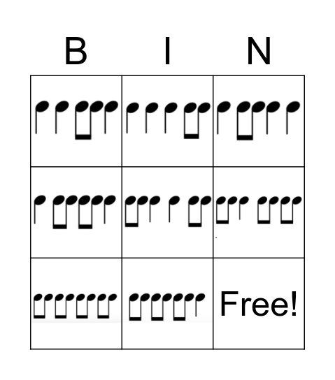 Quarter Notes and Eighth Notes Bingo Card