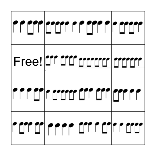 Quarter Notes and Eighth Notes Bingo Card