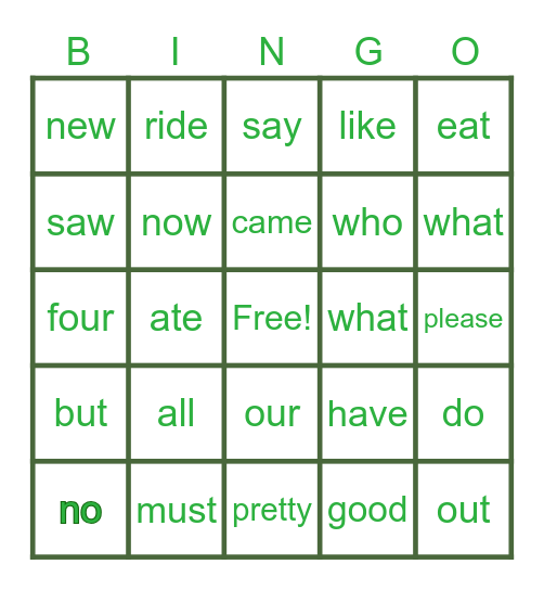 PRIMER SIGHT WORDS Bingo Card