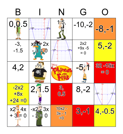 Quadratic Equations Bingo Card