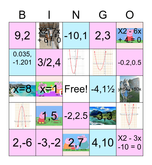 Quadratic Bingo! Bingo Card
