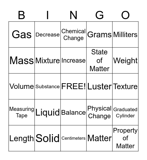 Matter Bingo Card