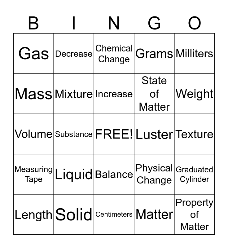 Matter Bingo Card
