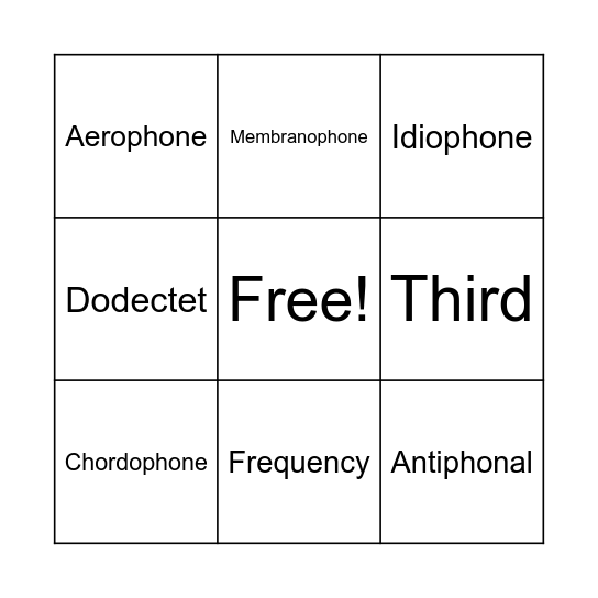 Music Vocabulary 1A Bingo Card