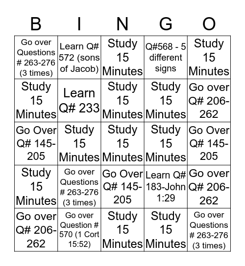 JBQ 10 Point Bingo Card Bingo Card