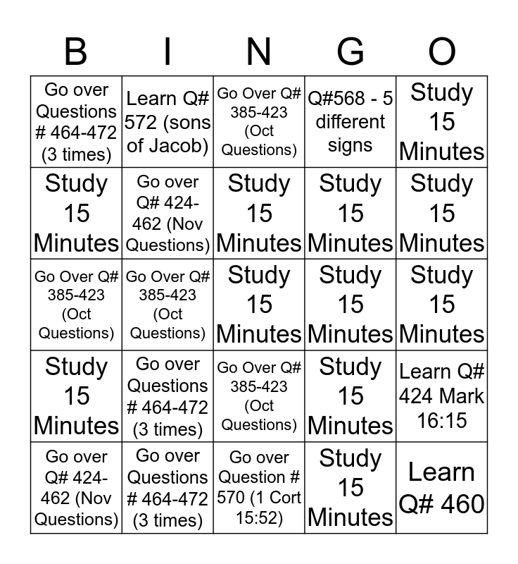 JBQ 20 Point Bingo Card Bingo Card