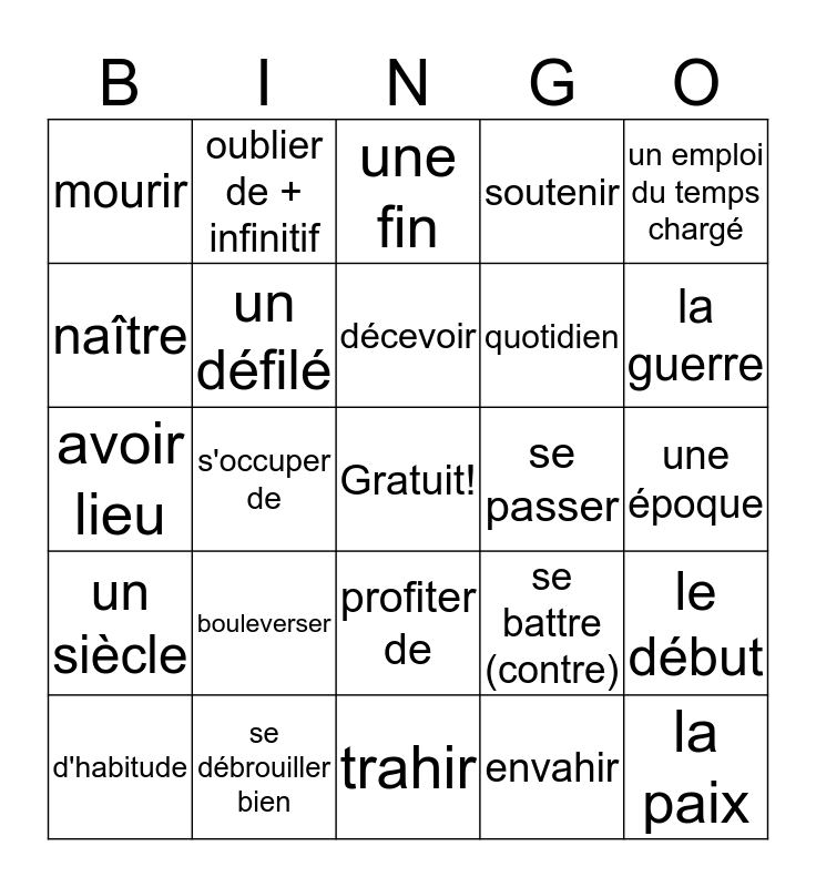 Chapitre 5 BVBD Bingo Card
