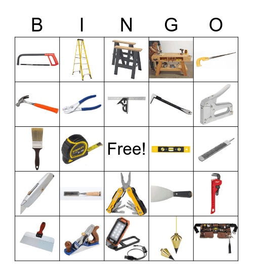 Pictures Hand Tools Bingo Card