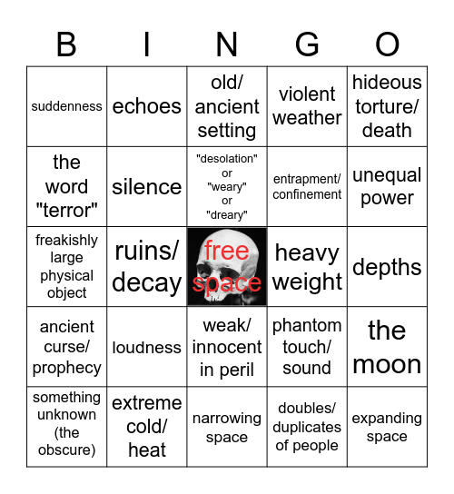 Gothic Bingo: "Sir Bertrand" Bingo Card